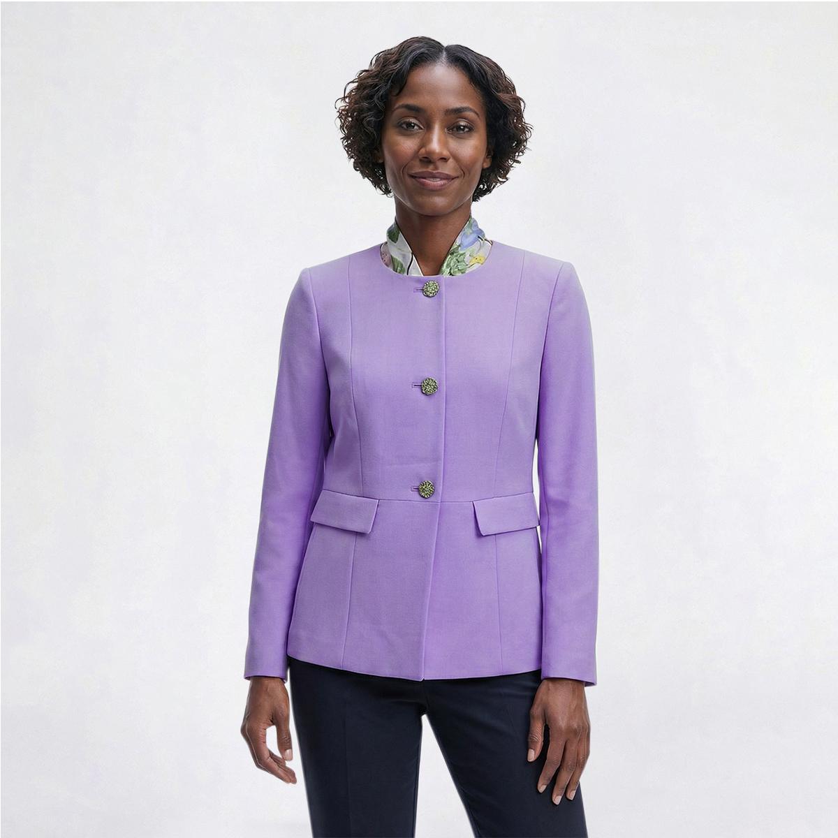 Kasper Womens Stretch Crepe Three-Button Waist Seamed Jacket - Lavender Mist